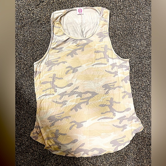 Wanna B | Tops | Tan Camo Cross Cross Back Tank Top | Poshmark